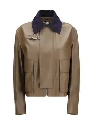 Loewe Cropped Nappa Leather Jacket - Brown