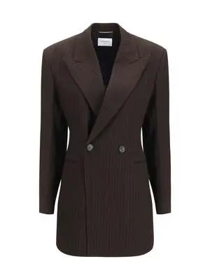 Saint Laurent Double-breasted Pinstripe Mélange Wool Jacket