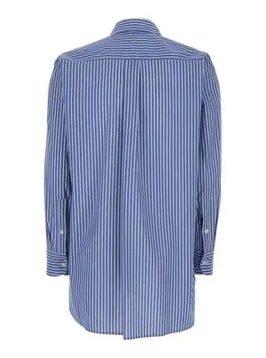LEPLAIN Shirt With Classic Collar And All-over Striped Pattern In Blue Cotton For