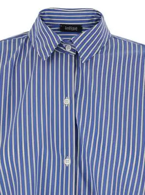 LEPLAIN Shirt With Classic Collar And All-over Striped Pattern In Blue Cotton For