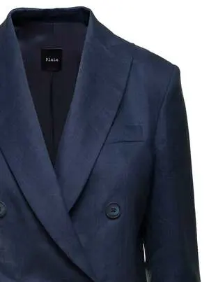 LEPLAIN Blue Double-breasted Blazer In Linen