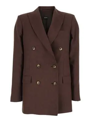 LEPLAIN Double-breasted Jacket With Peak Revers In Linen For - Brown