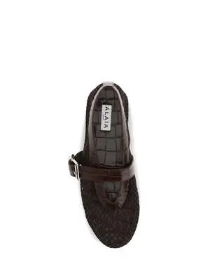 Alaïa Mesh And Crocodile-print Leather Ballerinas