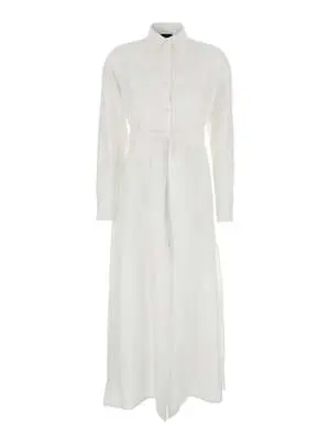 LEPLAIN Dress With Classic Collar And Adjustable Belt In Linen For - White