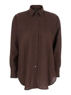 LEPLAIN Linen Shirt With Classic Collar And Button Closure - Brown
