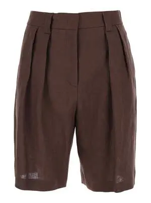 LEPLAIN Linen Front Pleated Shorts For - Brown