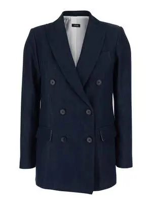 LEPLAIN Double-breasted Jacket With Peak Revers In Blue Tech Fabric For - Multicolor