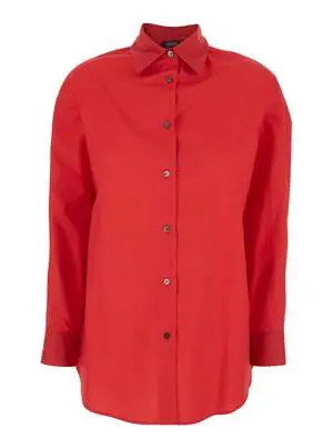 LEPLAIN Shirt 'popeline Shirt' With Classic Collar And Long Sleeves In Cotton For - Red
