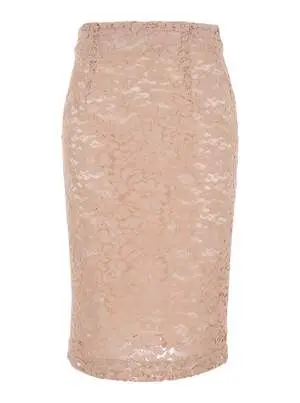LEPLAIN Midi Skirt With Lace Design And Vent On The Back In Fabric - Pink