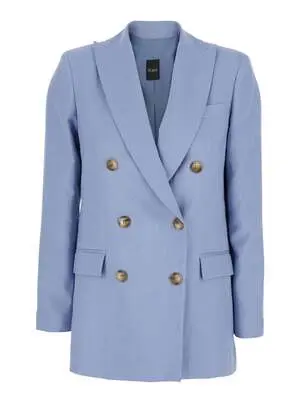 LEPLAIN Double-breasted Jacket With Notched Revers In Linen For - Blue