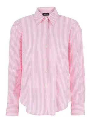 LEPLAIN Pink Shirt With Classic Collar And Striped Motif In Cotton - Multicolor