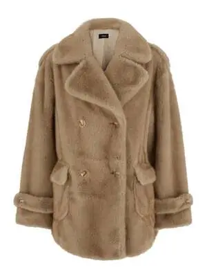 LEPLAIN Beige Overcoat With Wide Lapels In Eco-fur For