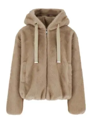 LEPLAIN Beige Shearling With Zip Closure And Drawstring Hood In Eco-fur For - Cream