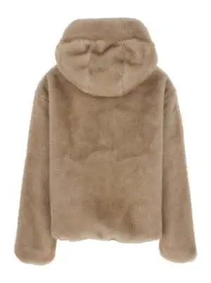 LEPLAIN Beige Shearling With Zip Closure And Drawstring Hood In Eco-fur For