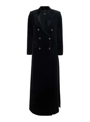 LEPLAIN Long Double-breasted Coat With Peak Revers In Velvet For - Black