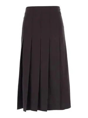 LEPLAIN Brown Midi Skirt With Hiddden Side Zip Closure And Pleated Design In Tech Fabric For - Multicolor