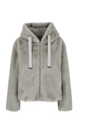 LEPLAIN Grey Shearling With Zip Closure And Drawstring Hood In Eco-fur For - Gray