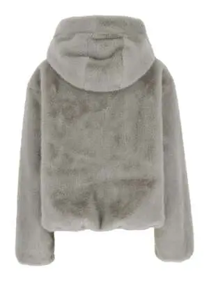 LEPLAIN Grey Shearling With Zip Closure And Drawstring Hood In Eco-fur For