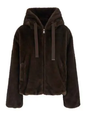 LEPLAIN Shearling With Zip Closure And Drawstring Hood In Eco-fur For - Brown