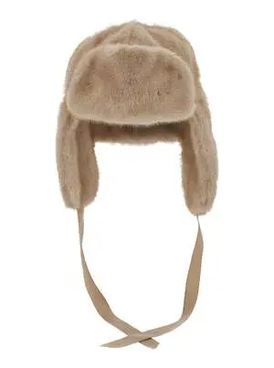 LEPLAIN Beige Beanie With Adjustable Drawstring In Fur For