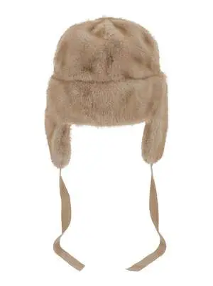 LEPLAIN Beige Beanie With Adjustable Drawstring In Fur For