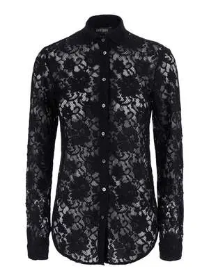 LEPLAIN Shirt With Classic Collar And All-over Lace Embroidery In Fabric For - Black