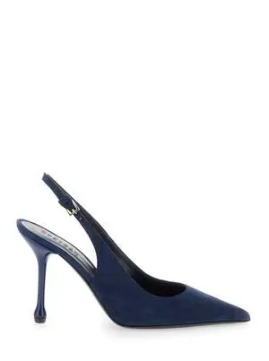 LEPLAIN Pointed Toe Pumps With Adjustable Strap In Blue Suede For - Multicolor