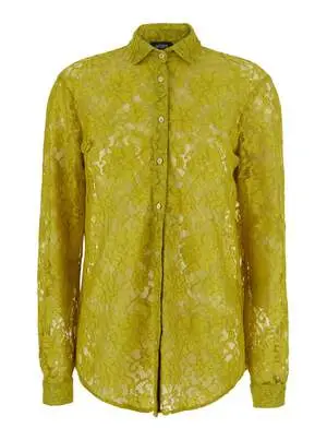 LEPLAIN Yellow Shirt With Classic Collar And All-over Lace Embroidery In Fabric For - Green