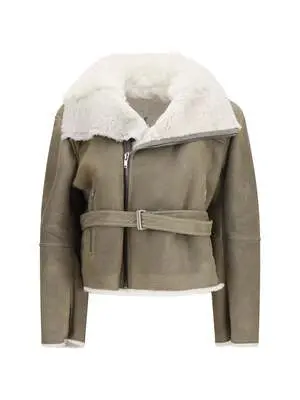 Rick Owens Cropped Suede And Shearling Flight Jacket - Green