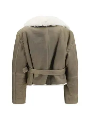 Rick Owens Cropped Suede And Shearling Flight Jacket - Green
