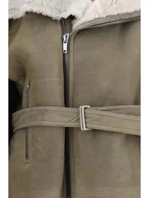 Rick Owens Cropped Suede And Shearling Flight Jacket - Green