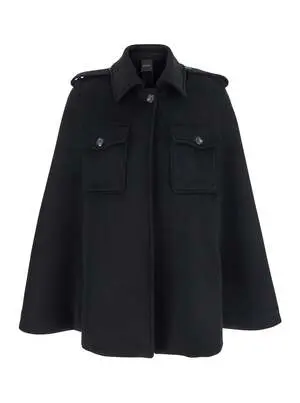 LEPLAIN Short Cape With Elegant Details In Tech Fabric - Black