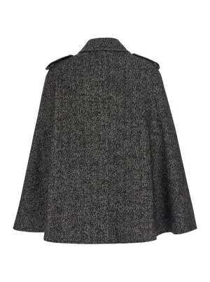 LEPLAIN Black Short Cape With Classic Collar And Patch Pockets On The Front In Wool For