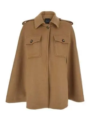 LEPLAIN Short Cape With Elegant Details In Tech Fabric Beige For