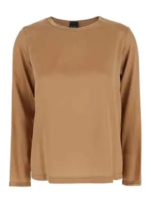 LEPLAIN Brown Silk Long Sleeve Blouse - Cream