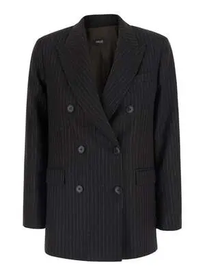 LEPLAIN Double-breasted Jacket With Peak Revers And All-over Pinstripe In Fabric For - Brown