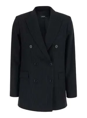 LEPLAIN Double-breasted Jacket With Peak Revers And Pinstripe Motif All-over In Fabric For - Black