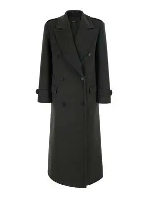 LEPLAIN Long Oversized Coat With Notched Collar And Double-breasted Closure In Fabric For - Green