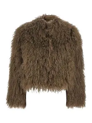LEPLAIN Tibet Fur Short Jacket With Tibetan Fur And Color For - Green