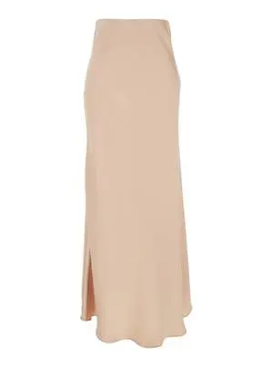 LEPLAIN Beige Long Skirt With Ruffle Detail At The Bottom In Satin - Cream