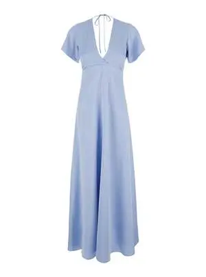 LEPLAIN Long Light Dress With Bow At The Back In Fabric - Blue