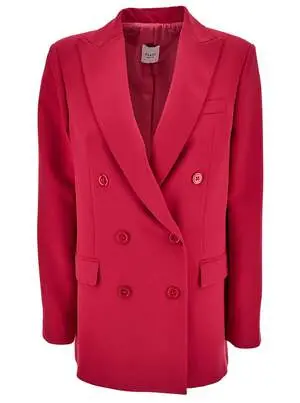 LEPLAIN Fuchsia Double-breasted Jacket With Peaked Revers And Tonal Buttons In Stretch Fabric - Multicolor