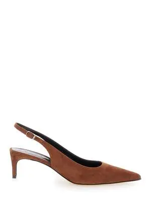 LEPLAIN Luisa' Slingback Pumps With Low Heel In Suede - Brown