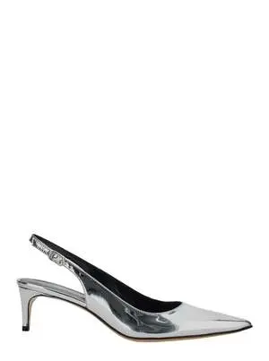 LEPLAIN Luisa' Metallic Slingback Pumps With Medium Stiletto Heel And Mirror Effect In Leather - Silver