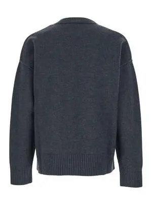 AMI Paris Crewneck Sweater With Dropped Shoulders And Adc Embroidery On The Front In Wool For - Gray