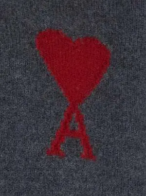 AMI Paris Crewneck Sweater With Dropped Shoulders And Adc Embroidery On The Front In Wool For - Gray