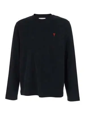 AMI Paris Long Sleeve T-shirt With De Coeur Logo On The Front In Cotton For - Black