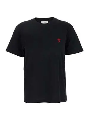 AMI Paris T-shirt With De Coeur Embroidery On The Front In Cotton For - Black