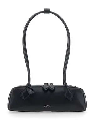 Alaïa Teckel' Black Small Shoulder Bag With Logo Lettering And Logo Plaque On The Front In Leather For - Multicolor