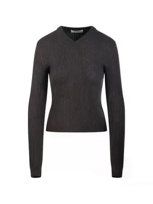 LISA YANG Marguerite Ribbed-knit V-neck Sweater - Grey